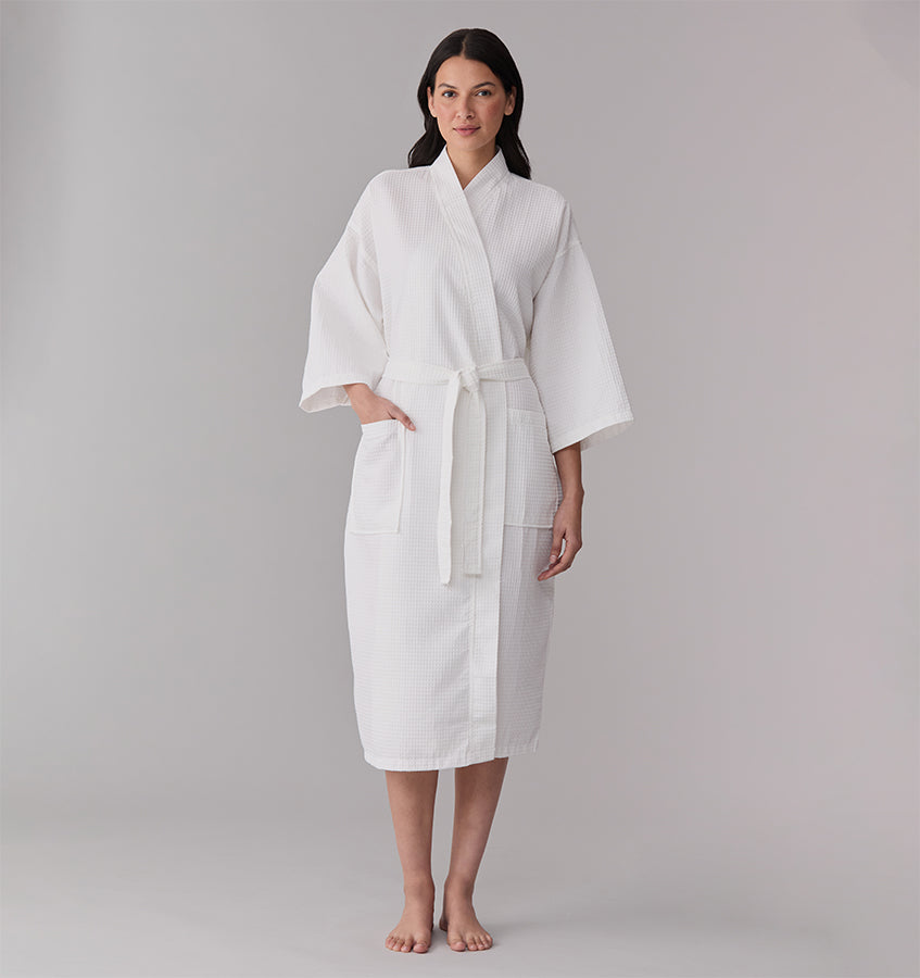 Edison Robe - White Cotton Waffle Robe | SFERRA