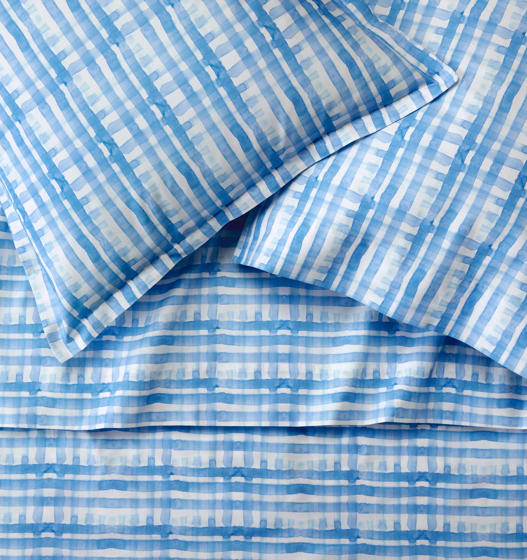 Plaidino Flat Sheet - Blue Plaid Percale Flat Sheets | SFERRA